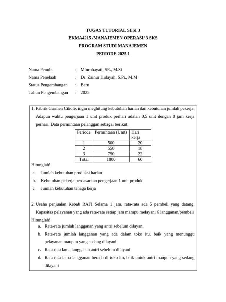 Tugas 3 Manajemen Operasi | PDF