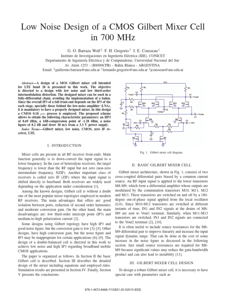 Low Noise Design of A CMOS Gilbert Mixer Cell in 700 MHZ | PDF | Cmos ...