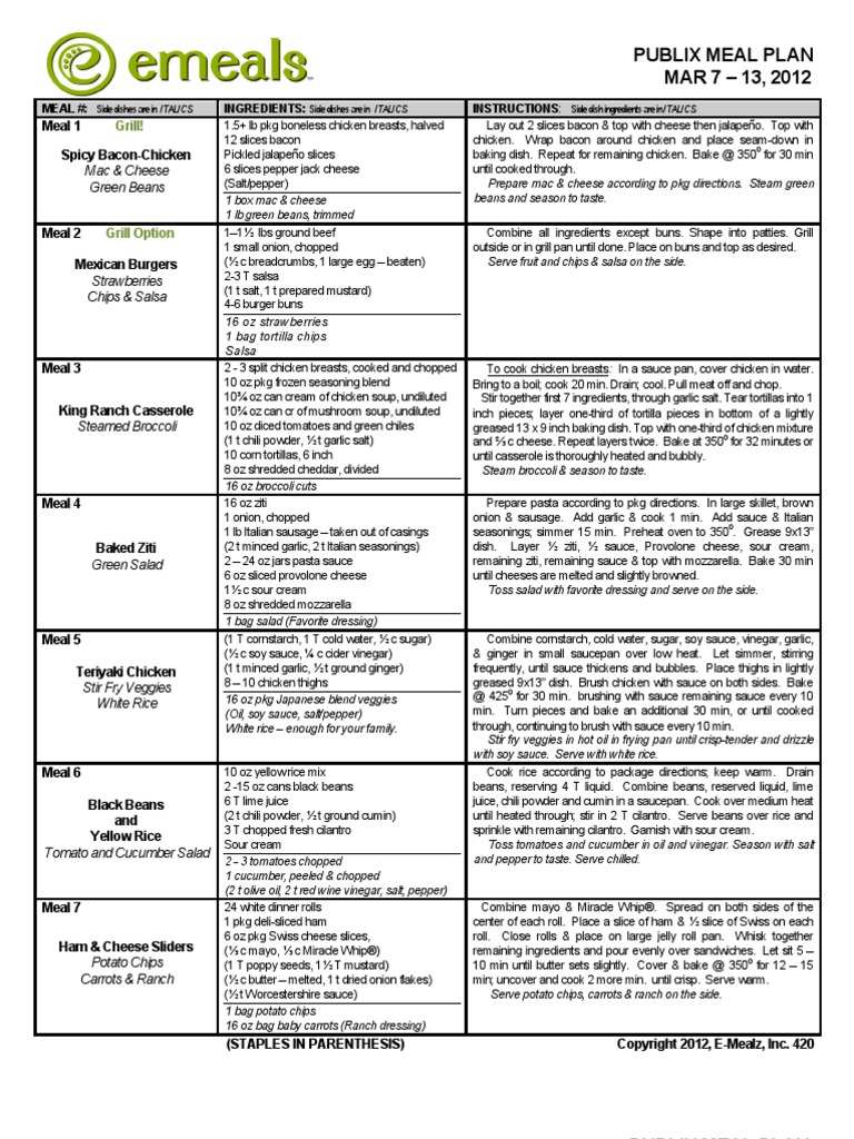 Emeals (Emealz) Publix420 Meal Plan | PDF | Salad | Salsa (Sauce)