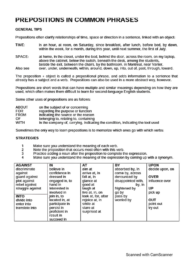 I2 Prepositions in Common Phrases New | PDF