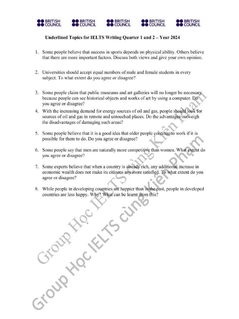 Underlined Topics For Writing Ielts - Fj4hZk5p4xrdDwgfb Original | PDF