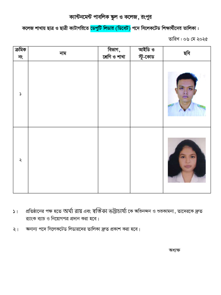 College Deputy Debate Leadar 2025 | PDF