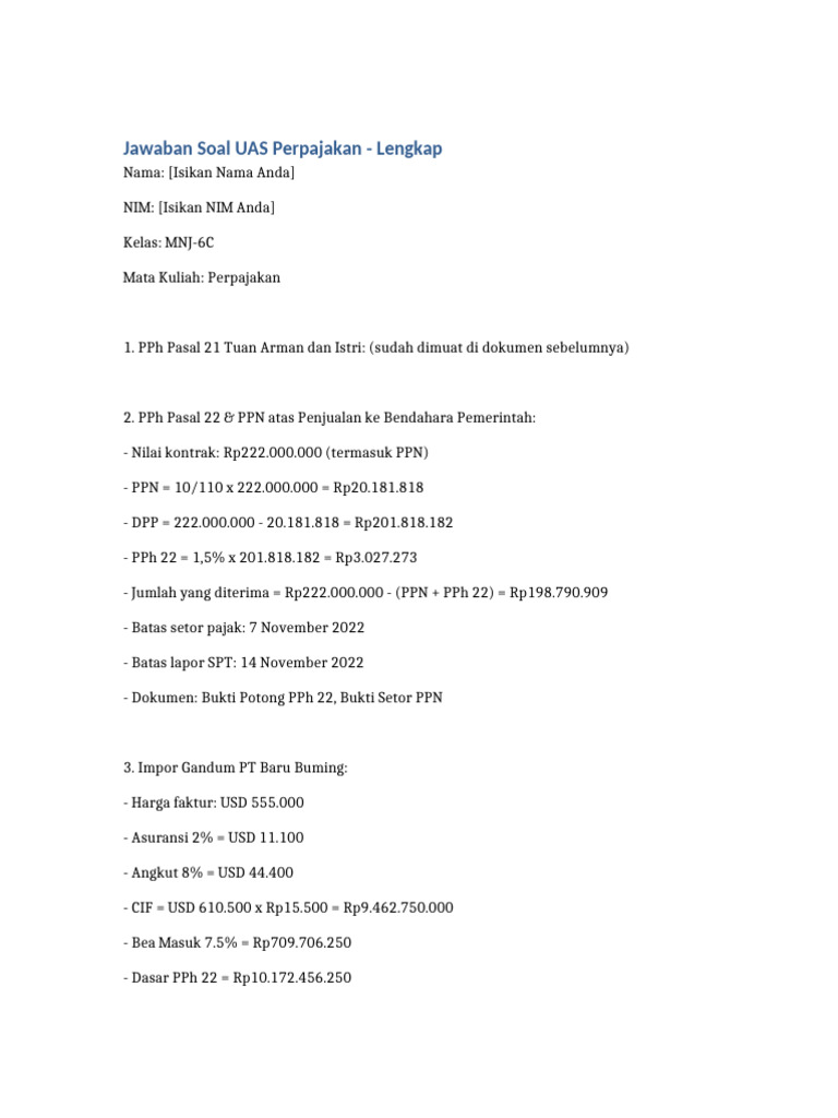 Jawaban UAS Perpajakan Lengkap | PDF