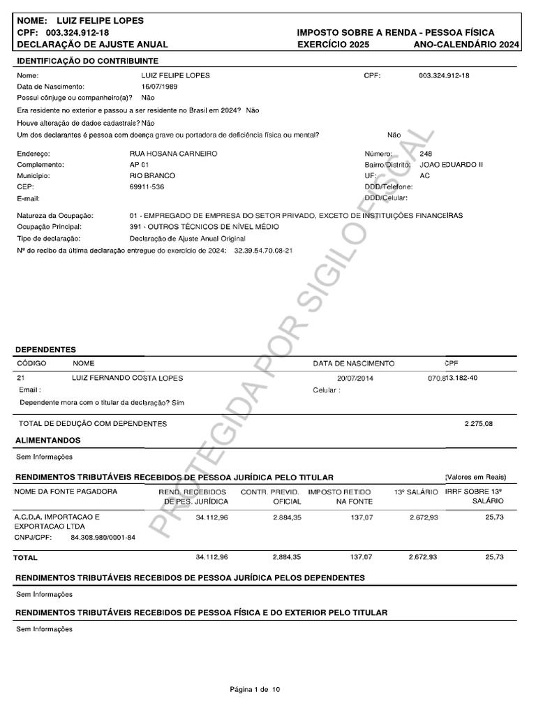 00332491218-Irpf-2025-2024 Declaração | PDF