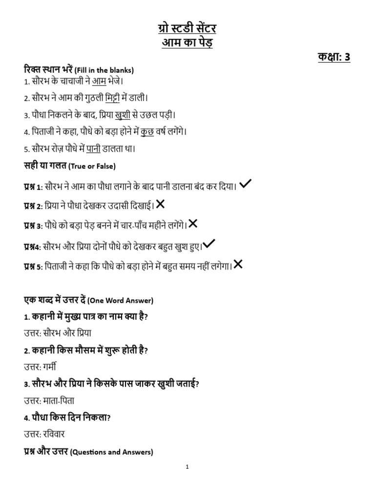 Aam Ka Ped Extra Questions | PDF