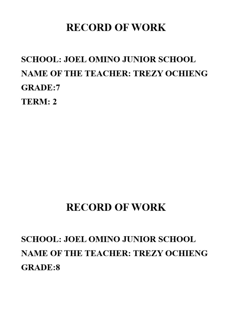 Record of Work for Grades 7 & 8 | PDF