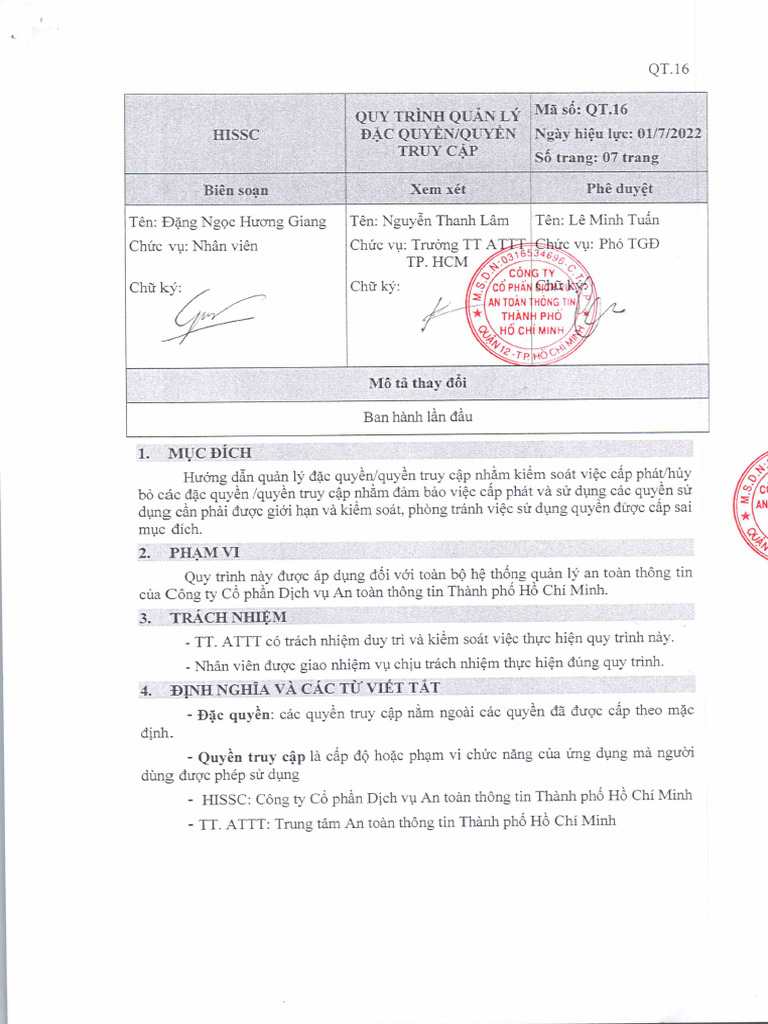 Quy Trinh Quan Ly Dac Quyen - Quyen Truy Cap - TT - Attt | PDF