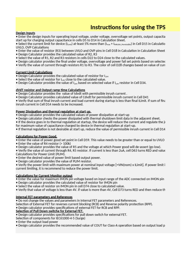 TPS2663x TPS1663x Design Calculator RevB | PDF | Resistor | Field Effect Transistor