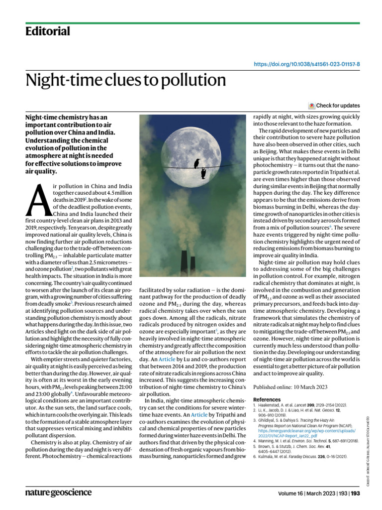 Nature Geoscience - 2023-03 - Night-Time Clues To Pollution | PDF ...