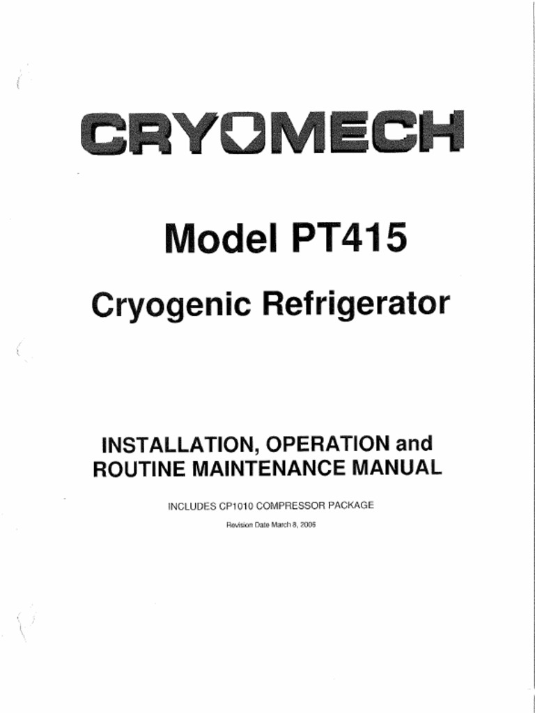 PT415 Cryo Ref Install Op and Mant Manual | PDF