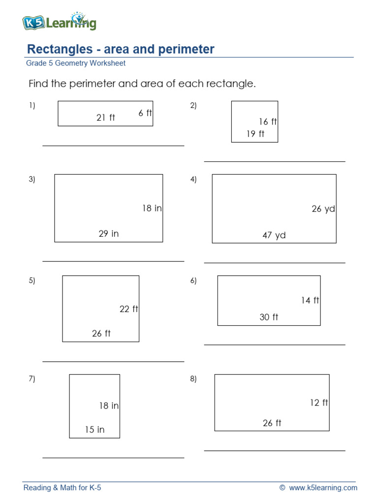 Grade 5 Geometry Rectangles Area Perimeter A | PDF | Area | Geometric ...