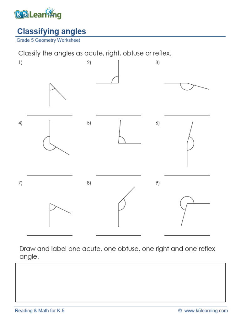 Grade 5 Angle Classification Worksheet | PDF