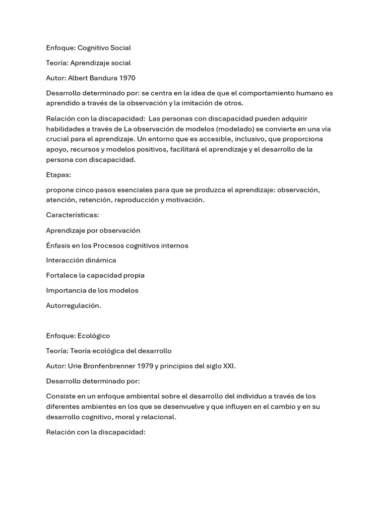 Enfoque Cognitivo Social | PDF | Teoría de apego | Aprendizaje