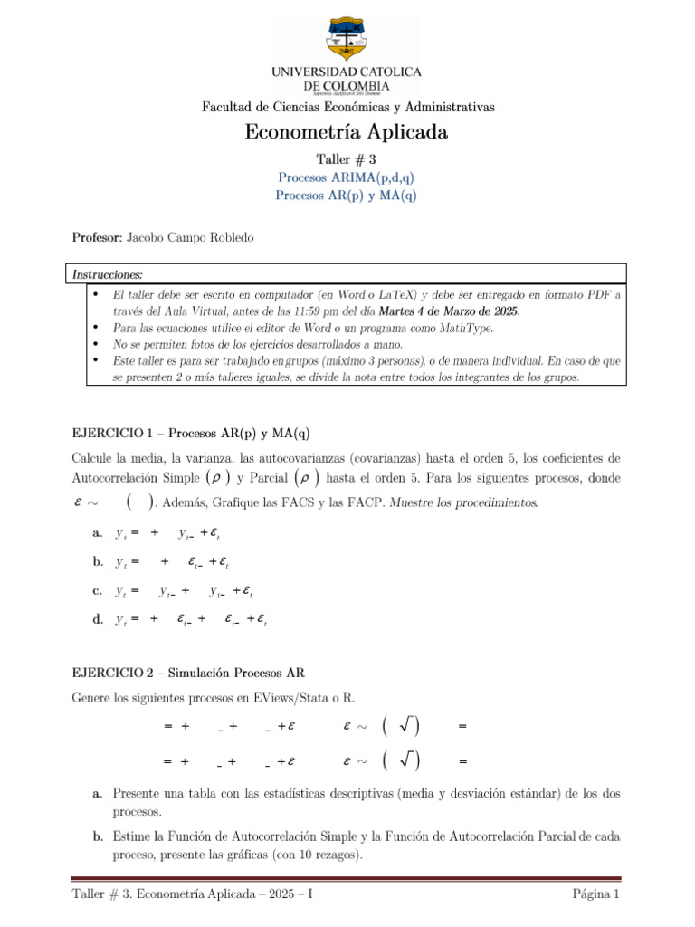 1. Taller # 3. Econometría Aplicada. 2025-1 | PDF