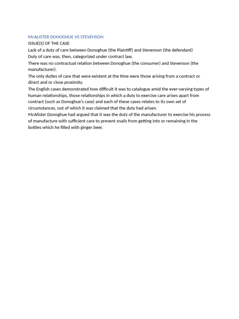 McAlister Donoghue V Stevenson (Issue(s) ) | PDF