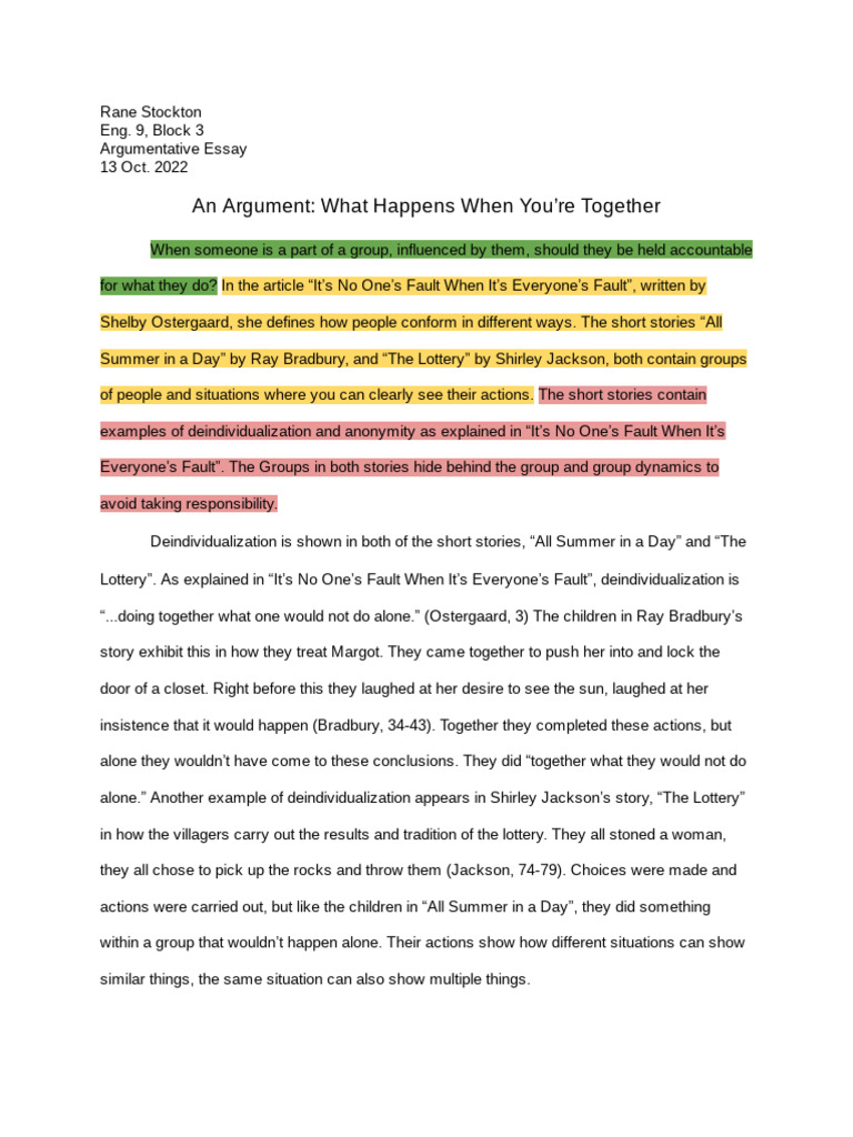 Essay Outline and Starting Point For An 11th Grade English Class | PDF