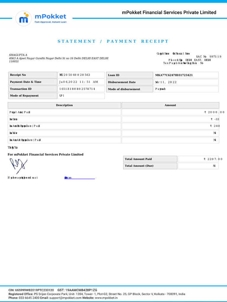 Repayment Receipt MKA77C6247ID31723421 | PDF | Taxes | Banking