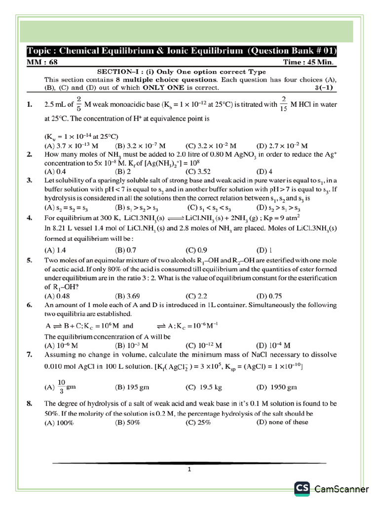 Chemical Equilibrium & Ionic Equilibrium | PDF