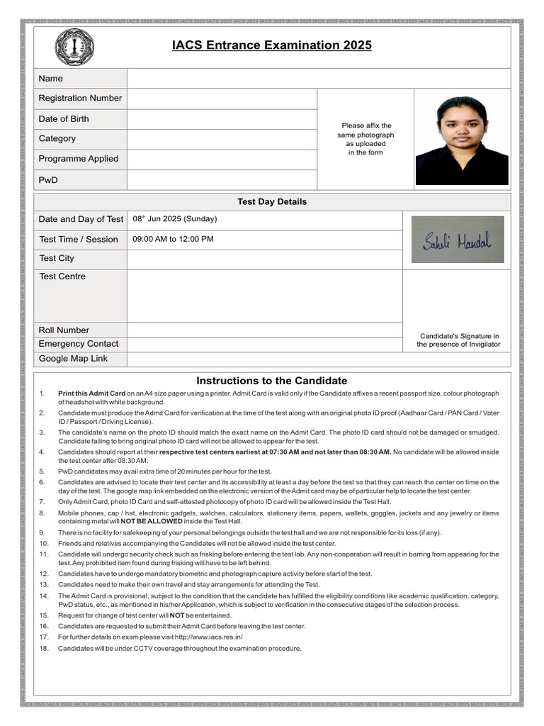 Admit Card | PDF | Identity Document | Government And Personhood