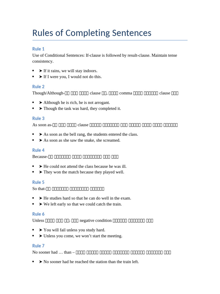 Completing Sentence Rules | PDF