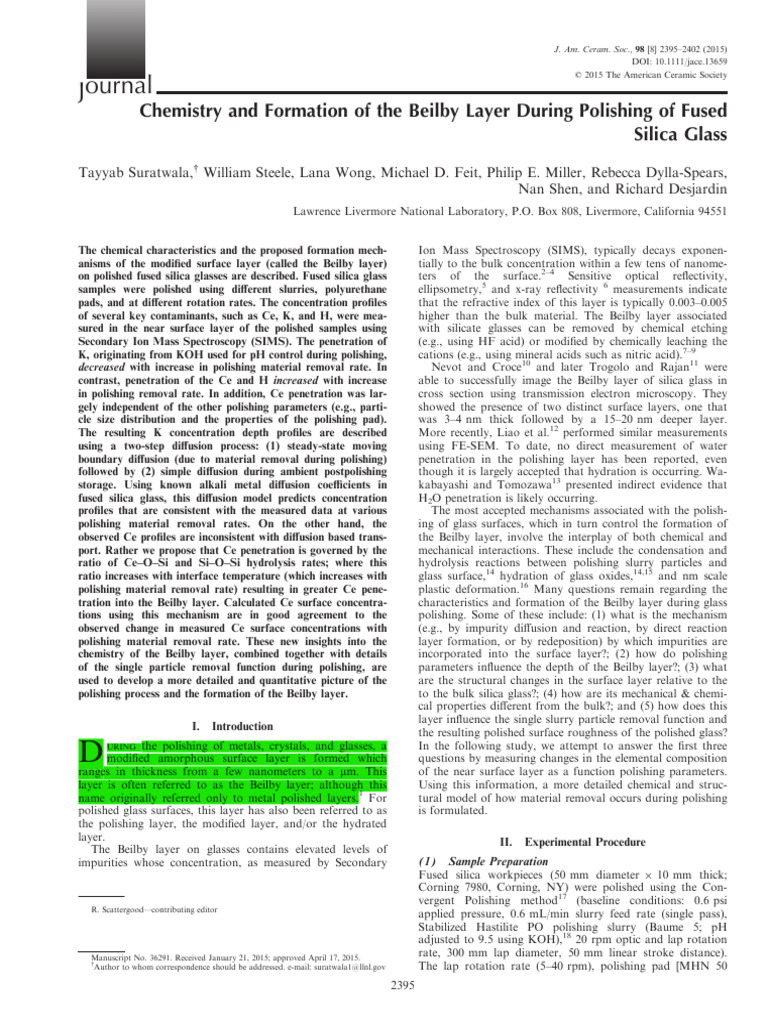 Chemistry and Formation of The Beilby Layer During Polishing of Fused ...