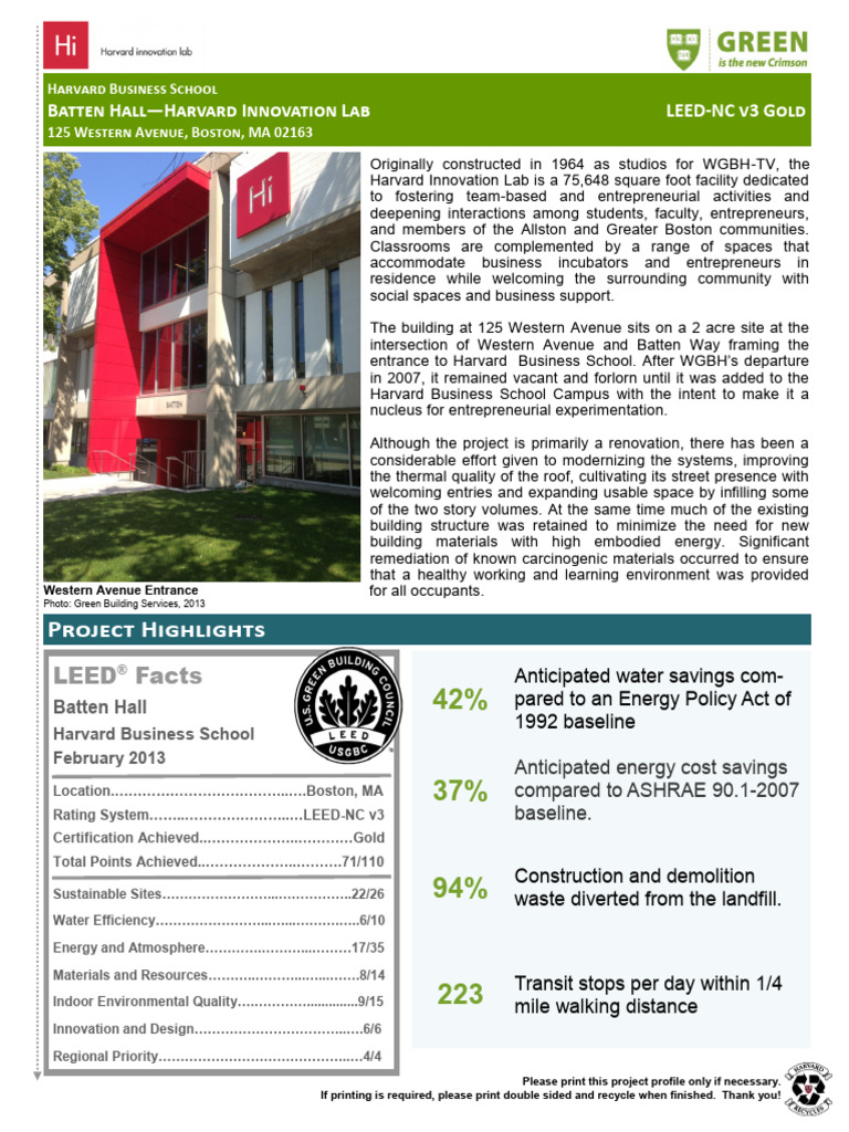 Batten Hall: Harvard Innovation Lab Overview | PDF | Lighting | Green ...