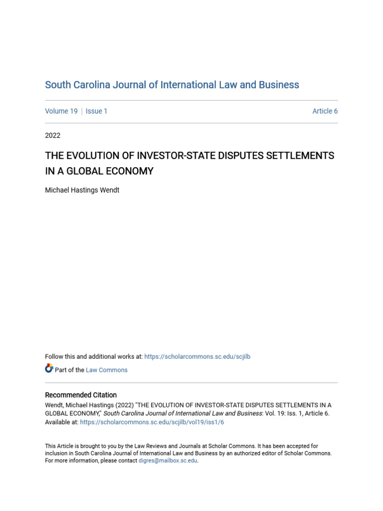 The Evolution of Investor-State Disputes Settlements in A Global | PDF ...