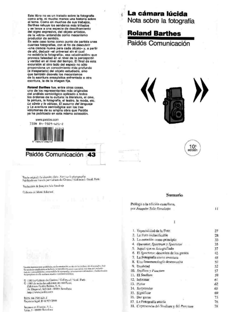 1 - Roland Barthes - La Cámara Lúcida - 250327 - 204732 | PDF
