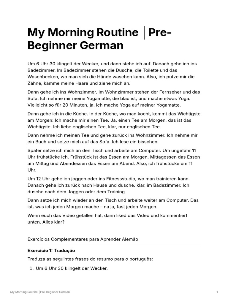 My Morning Routine Pre-Beginner German | PDF