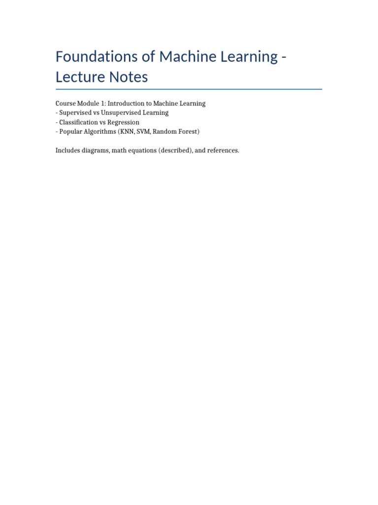 Foundations of Machine Learning - Lecture Notes | PDF