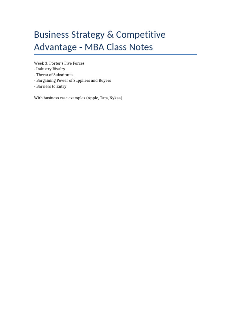 Business Strategy & Competitive Advantage - MBA Class Notes | PDF