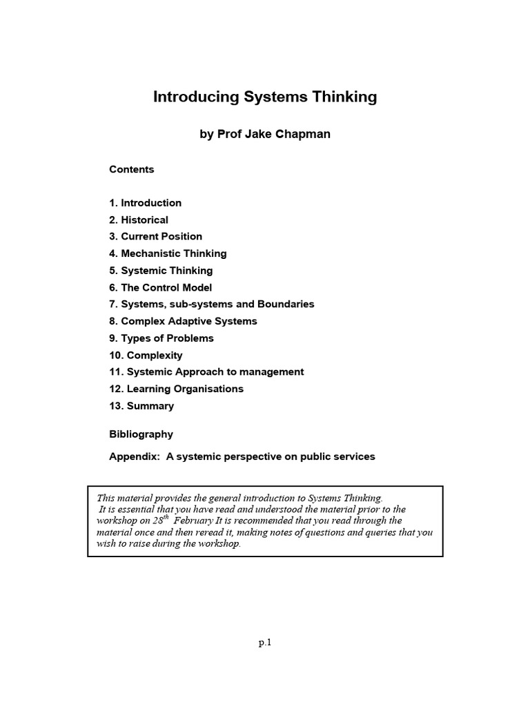 Jake Chapman - Introduction To Systems Thinking | PDF | Systems Theory | System