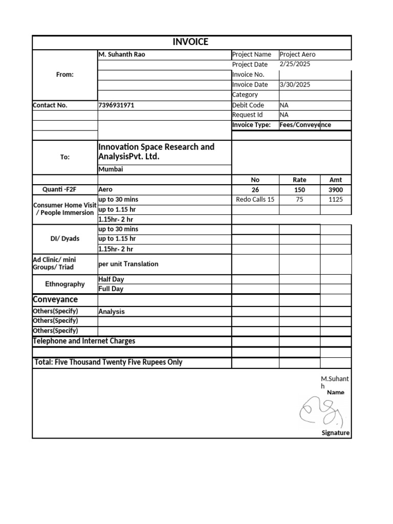 Invoice of Aero Project Invoice 2025 | PDF