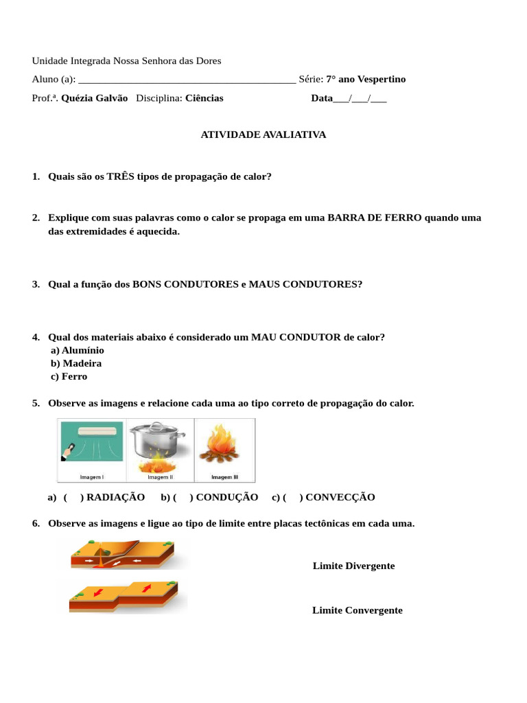 Prova 7 Ano Segundo Semestre | PDF