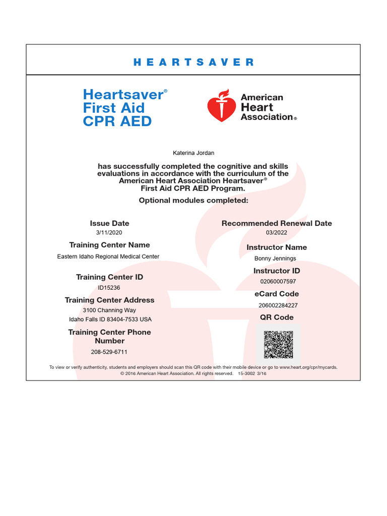 CPR Certification Card - 1 | PDF