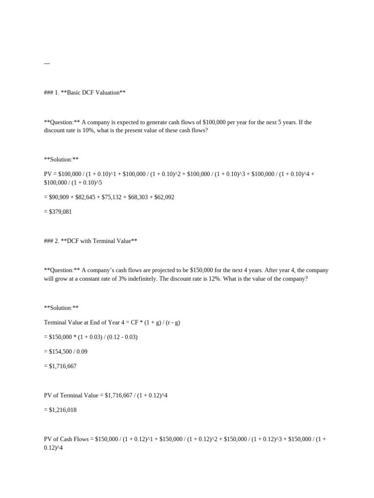 DCF Valuation Methods and Examples | PDF | Discounted Cash Flow | Net ...