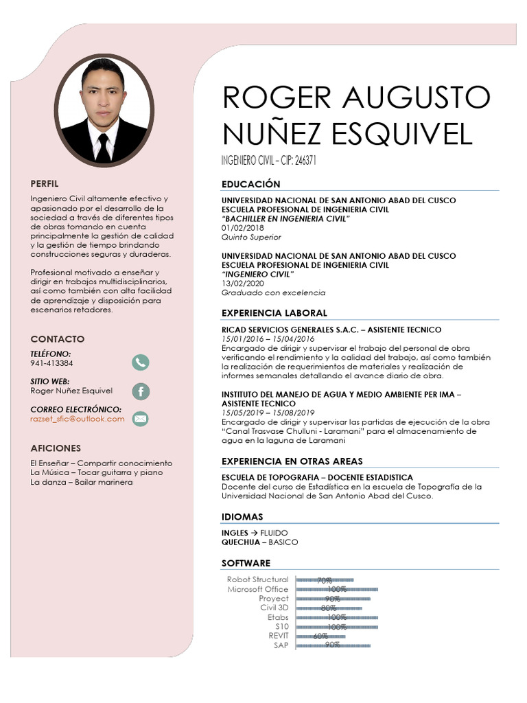 CV - Roger A. Nuñez Esquivel | PDF | Ingeniero civil