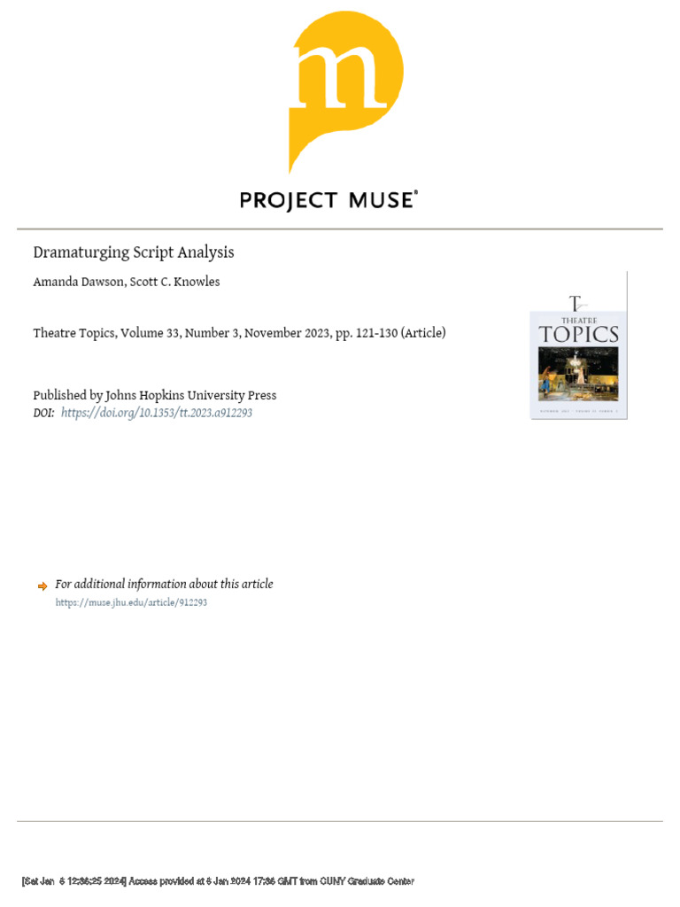 Dawson, Knowles Dramaturging Script Analysis | PDF | Theatre | Thought