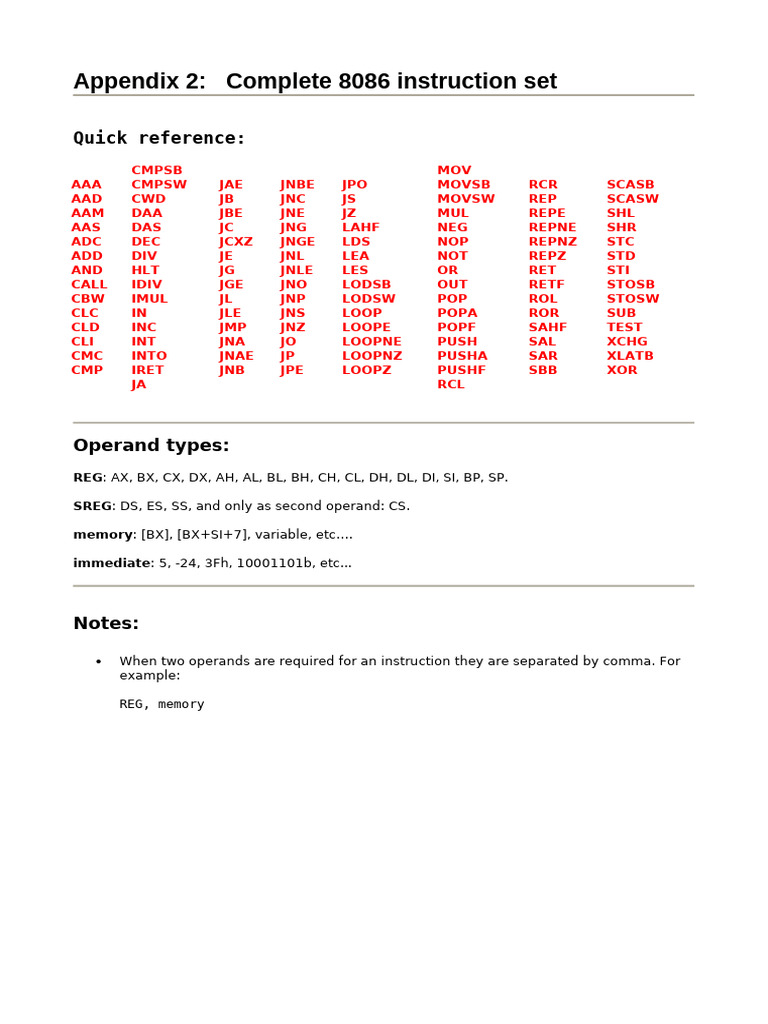 Complete 8086 Instruction Set Guide | PDF | Binary Coded Decimal ...