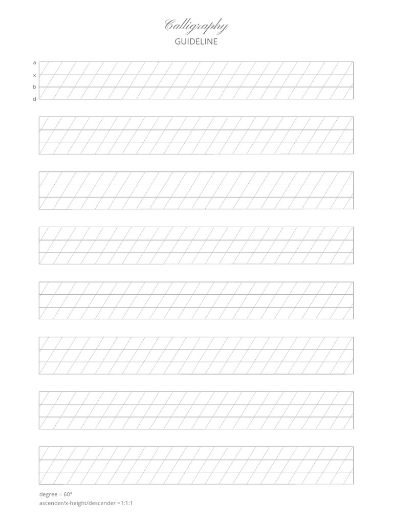 White and Gray Calligraphy Guideline Sheet Printable A4 Document | PDF