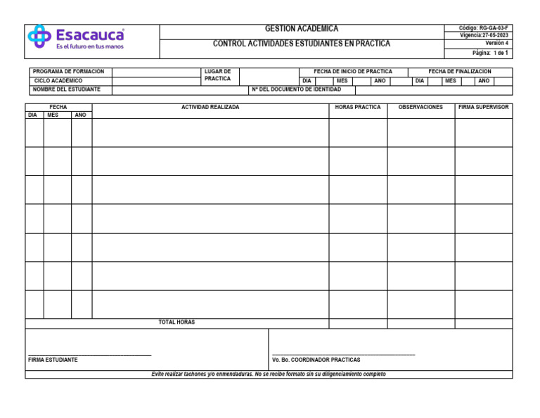 Rg-ga-03-Fcontrol de Estudiantes en Practica | PDF