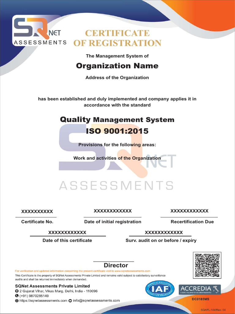 Sqnet-Qms-Certificate Sample | PDF