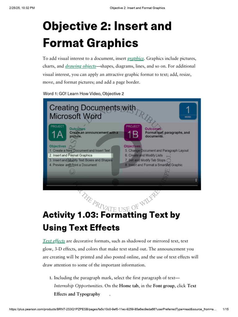 Objective 2 - Insert and Format Graphics | PDF | Page Layout | Typefaces