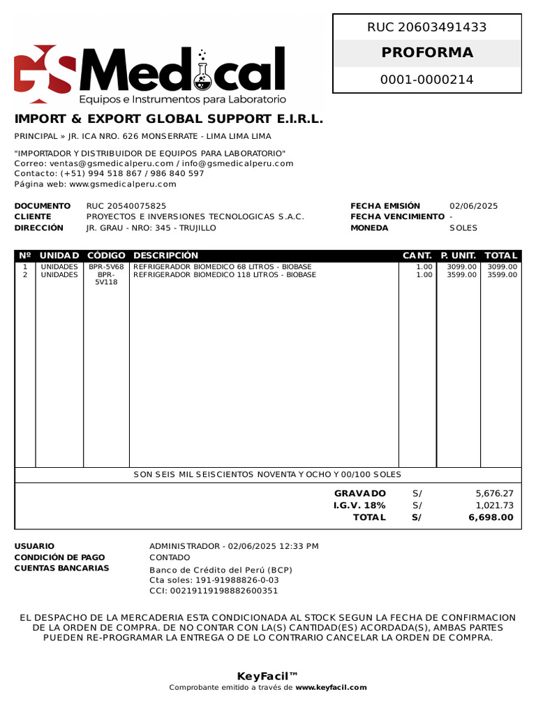 Import & Export Global Support E.I.R.L.: Proforma | PDF
