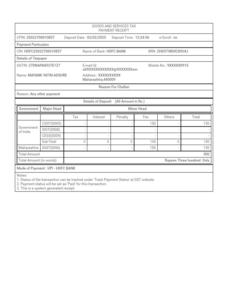 GST Payment Receipt for Mayank Adsure | PDF