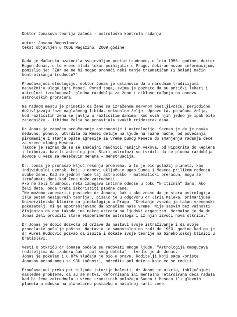 Dr. Jonas Teorija Zaceca | PDF