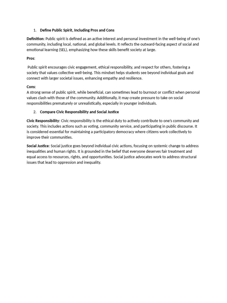Defining Public Spirit and Civic Duty | PDF