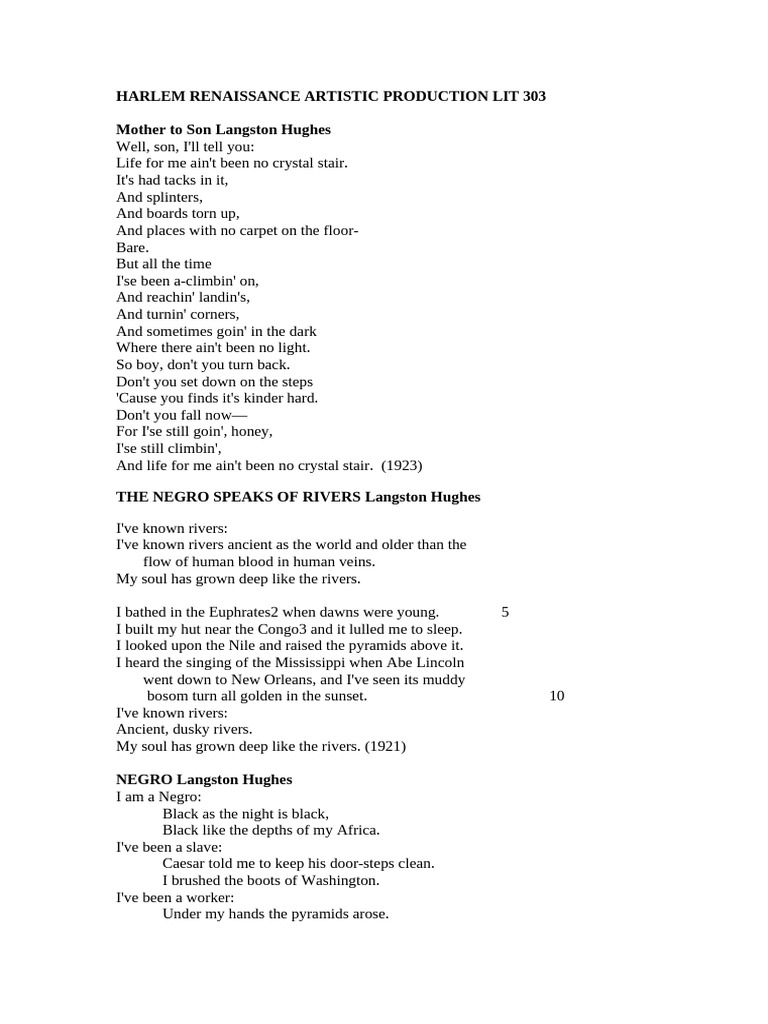 Harlem Renaissance Artistic Production Lit 303 | PDF