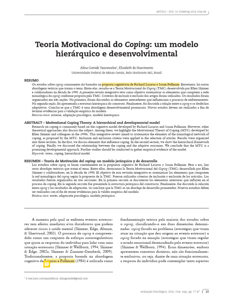 Teoria Motivacional Do Coping - Um Modelo Hierárquico e ...
