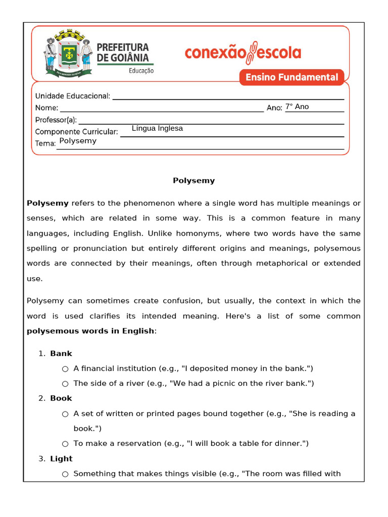 Texto 1 - Polysemic Words | PDF | Linguistics | Grammar
